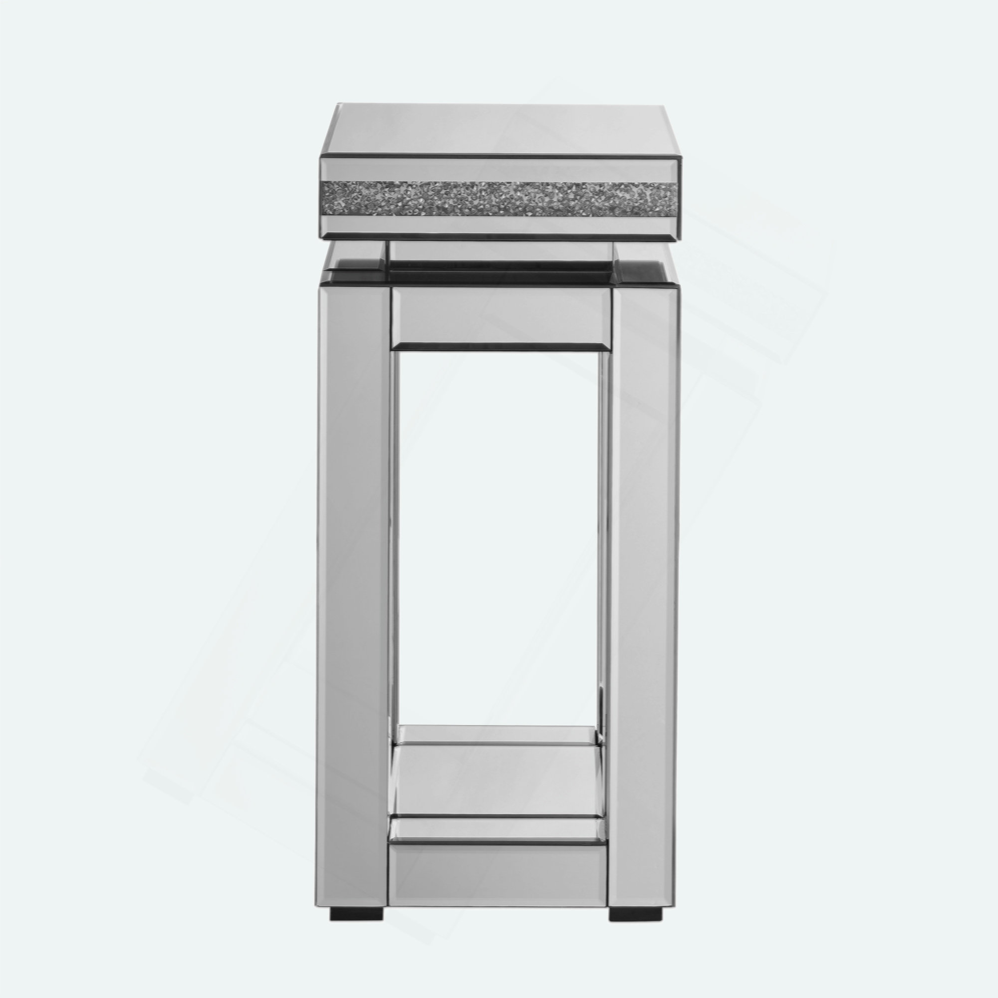 Mercer41 Mirrored End Table Square With Crystals Inlay, 2-Tier Modern Small Sofa Table With ...